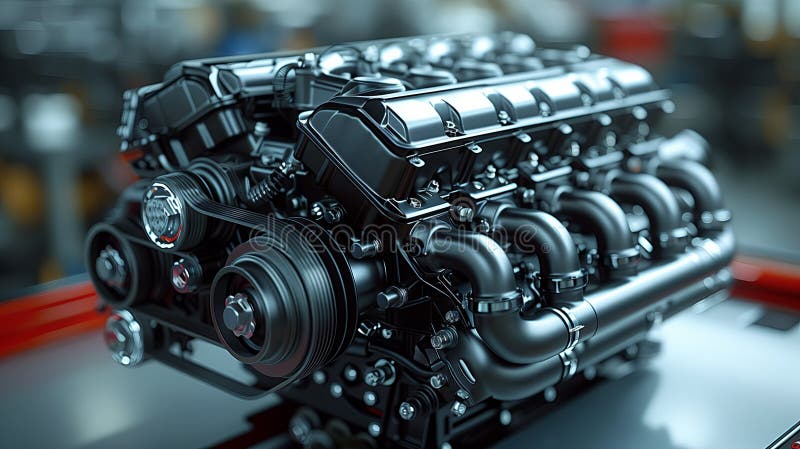 Automotive Model Engine Displayed on Table for Engineering Presentation ...