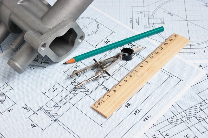 Automotive Parts and Drawing Stock Image - Image of industry ...