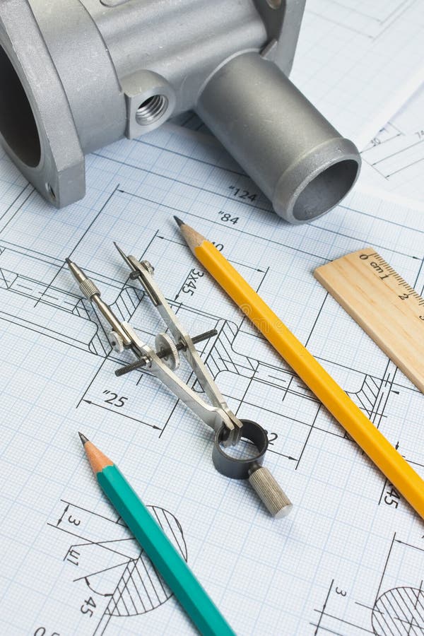 Automotive Parts and Drawing Stock Photo - Image of engineering ...