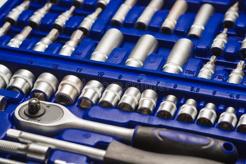 Automotive Tool Kit Chrome Vanadium in a Blue Case on a White ...