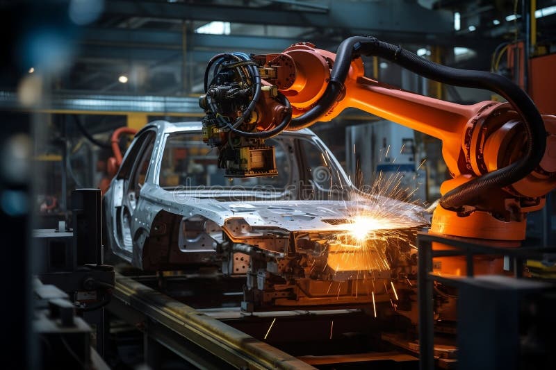 Automotive Welding by Industrial Robots. Generative AI Stock ...