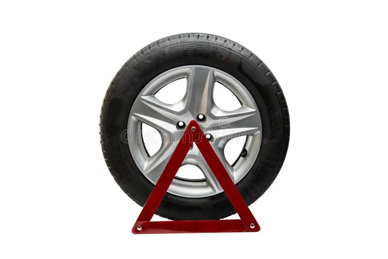 Automotive Wheel with an Emergency Sign Stock Image - Image of ...
