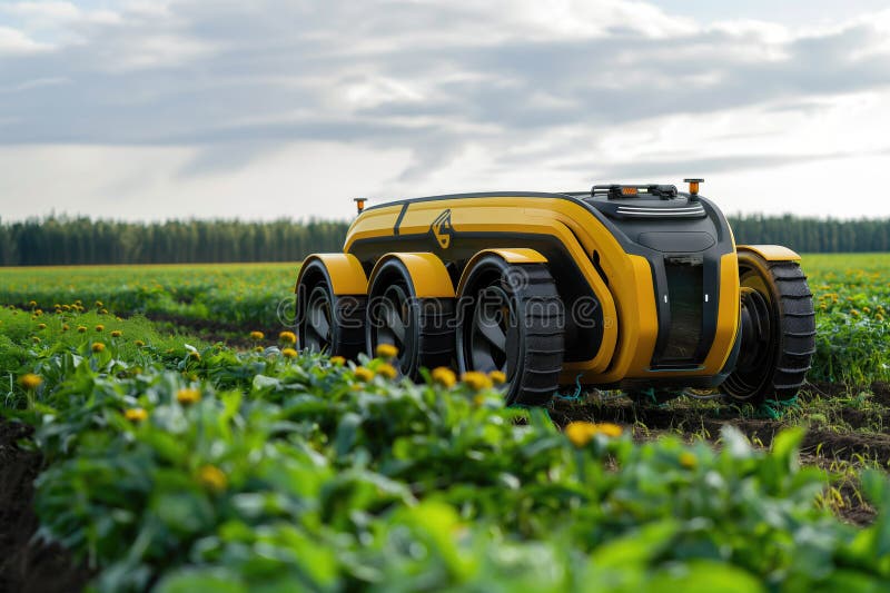Autonomous Agricultural Robot in a Field with Crops. Stock Photo ...