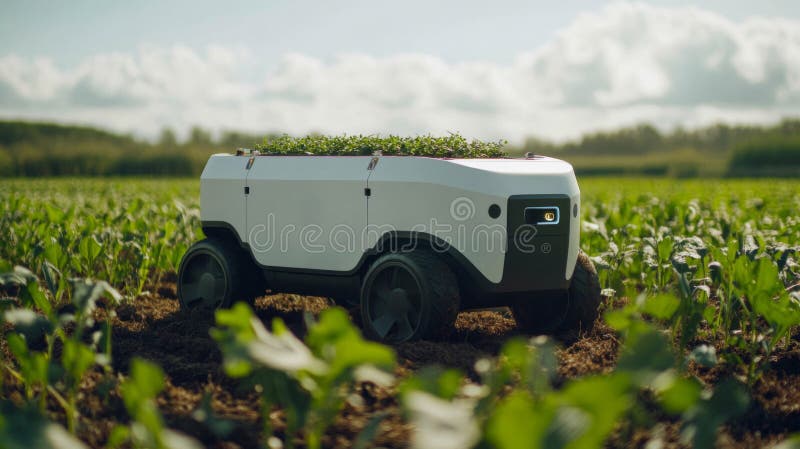 Autonomous Agricultural Robot in a Green Field Stock Illustration ...