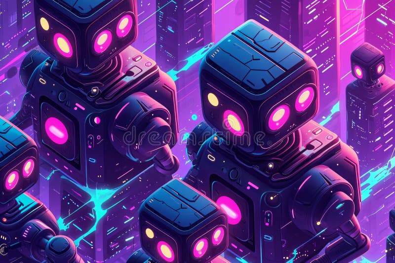 Autonomous Ai Robot Isometric Data. Generate Ai Stock Illustration - Illustration of template ...