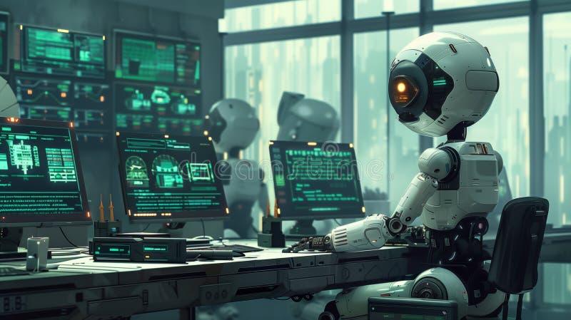 Autonomous AI Robotic System Monitoring Data Screens in High-Tech ... Autonomous AI Robotic System Monitoring Data Screens in High-Tech ...