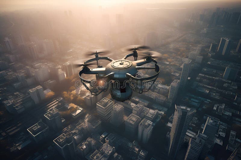 An Autonomous Aircraft Flying through the City, a Drone, Generative AI ...
