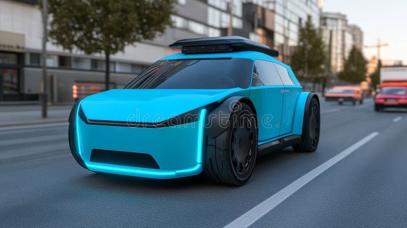 Autonomous Blue EV Cityscape Stock Illustration - Illustration of ...