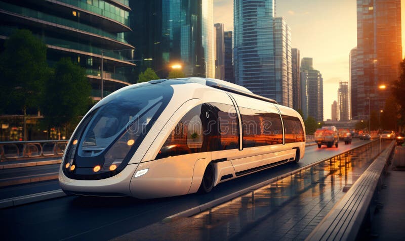 The Autonomous Bus of the Future is Driving Across the City Stock ...