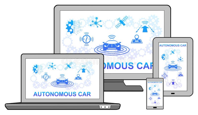 Autonomous Car Concept on Different Devices Stock Photo - Image of ...