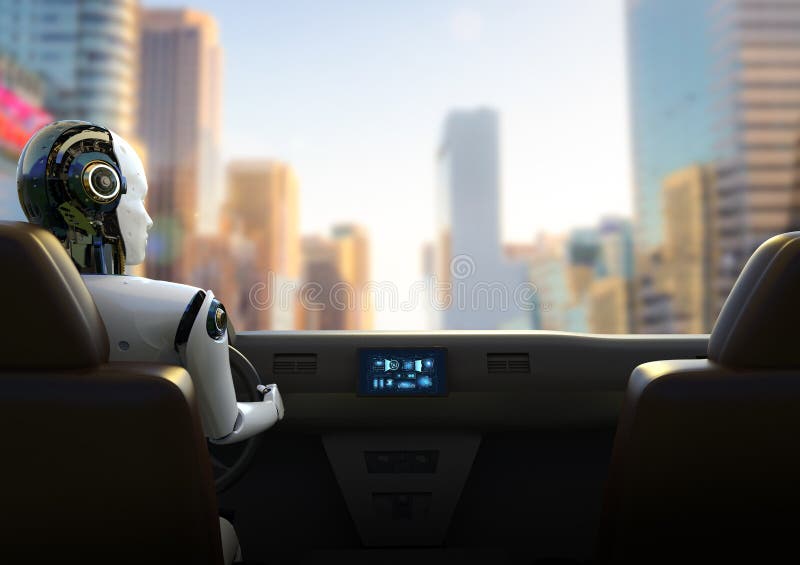 Autonomous Car with Cyborg Driver Stock Illustration - Illustration of ...