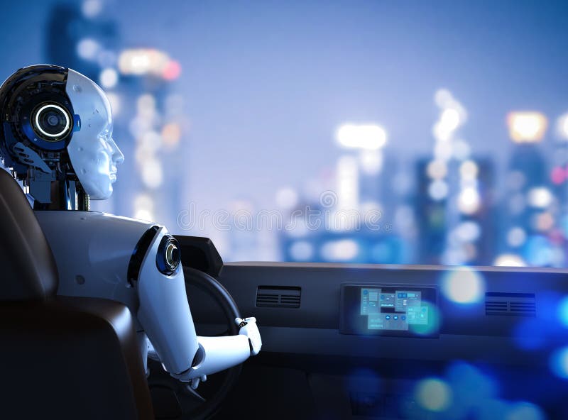 Autonomous Car with Cyborg Driver Stock Illustration - Illustration of ...