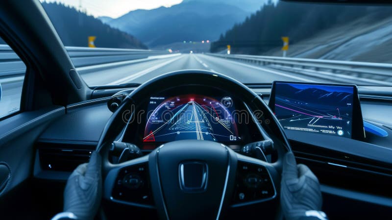 Autonomous Car Dashboard at Night Stock Image - Image of generated ...