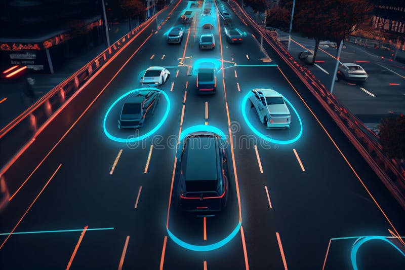 Autonomous Car Driving On Road And Sensing Systems Driverless Car