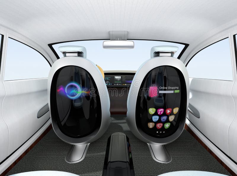 Interior of Autonomous Car. Self Driving Vehicle. Driverless Taxi with ...