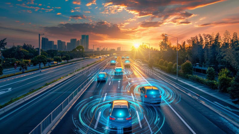 Autonomous Car Navigates Highway Traffic Stock Image - Image of ...