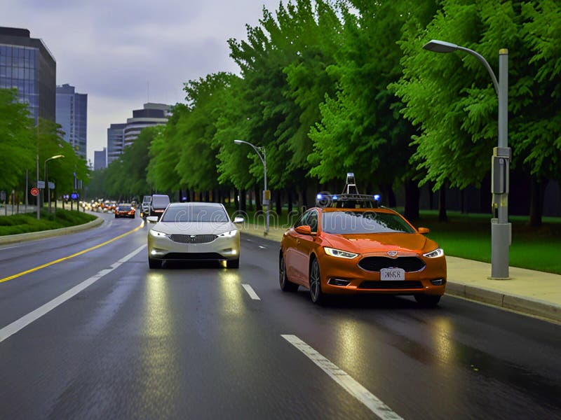 Autonomous Car Riding on the Street Stock Image - Image of technology ...