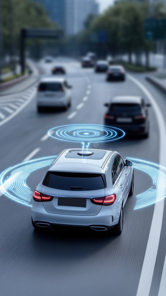 Autonomous Car on Road with Advanced Technology and Connectivity ...