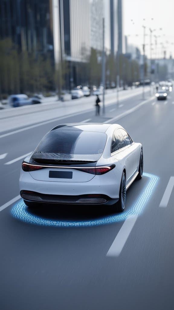 Autonomous Car on Road with Advanced Technology Features Stock ...