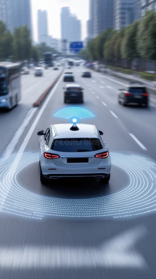 Autonomous Car on Road with Advanced Technology and Sensors Stock ... Autonomous Car on Road with Advanced Technology and Sensors Stock ...