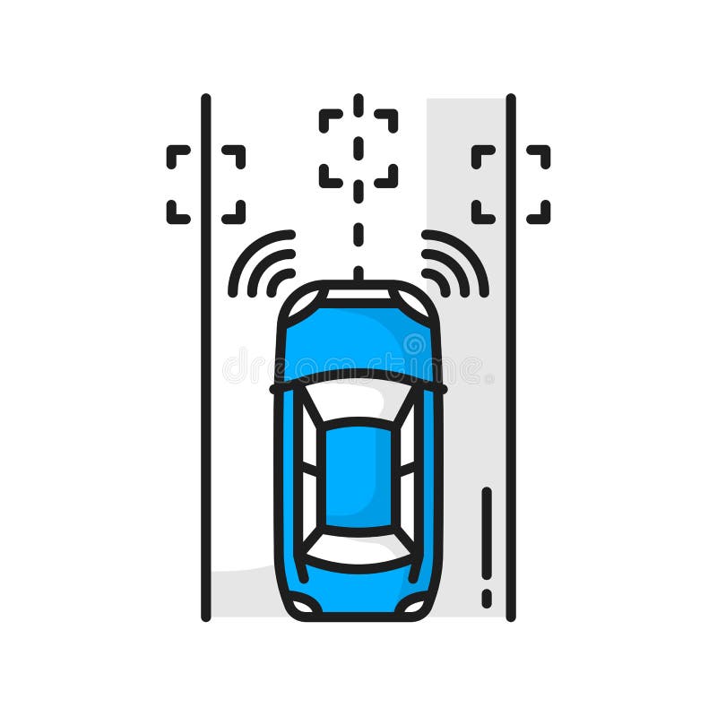 Autonomous Car Self Driving Vehicle On Road Icon Stock Vector
