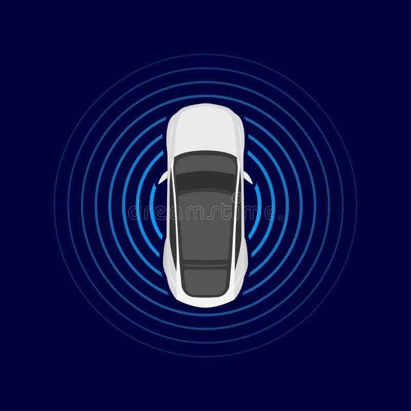 Autonomous Car Top View. Self Driving Vehicle with Radar Sensing System ...