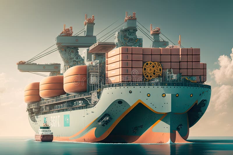 Autonomous Cargo Ship Docking at Port, with Containers Being Unloaded ... Autonomous Cargo Ship Docking at Port, with Containers Being Unloaded ...