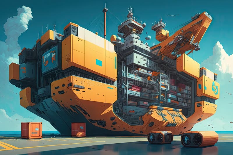 Autonomous Cargo Ship Docking at Port, with Containers Being Unloaded ... Autonomous Cargo Ship Docking at Port, with Containers Being Unloaded ...