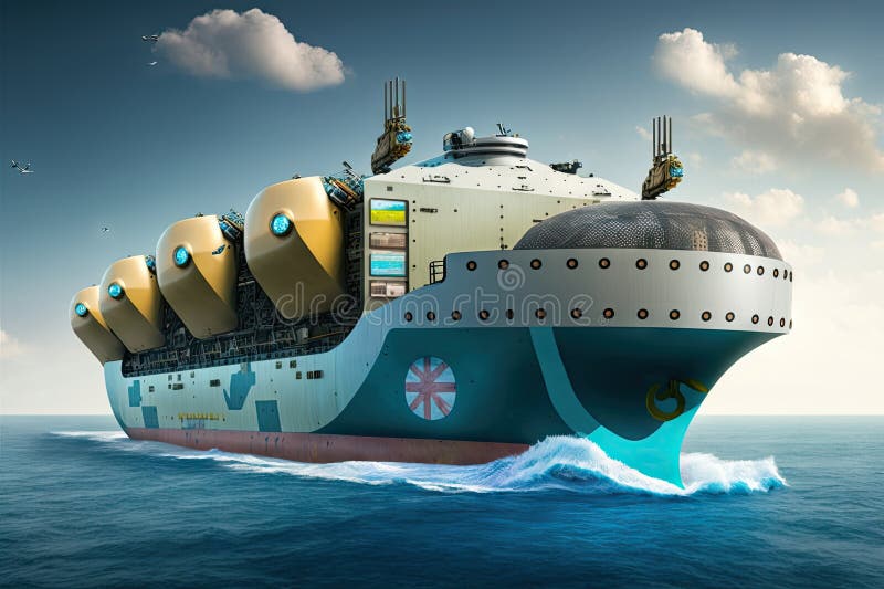 Autonomous Cargo Ship Navigating the High Seas, Transporting Goods To ...