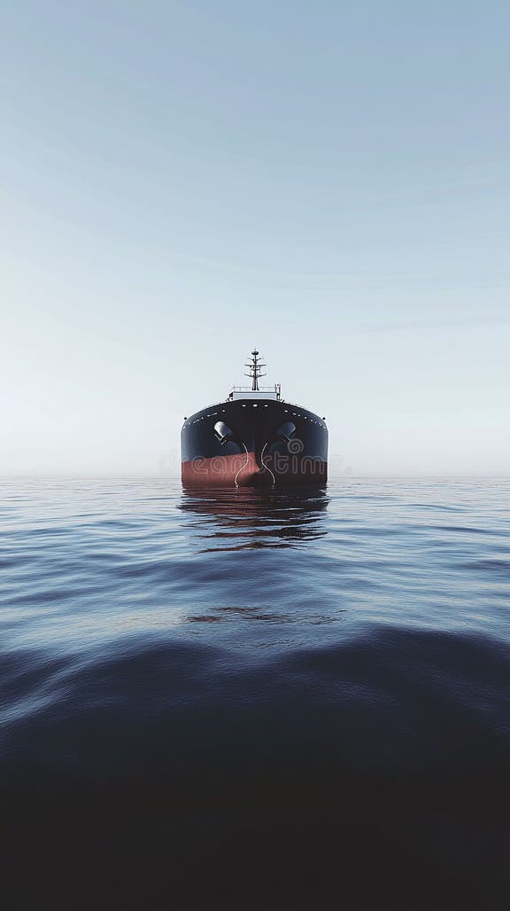 An Autonomous Cargo Ship Navigating the Ocean with a Clear Blue Sky and ...