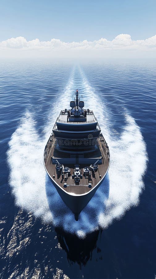 An Autonomous Cargo Ship Navigating the Ocean with a Clear Blue Sky and ...