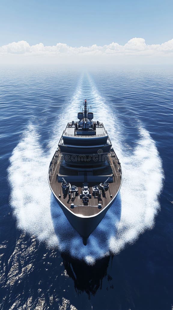 An Autonomous Cargo Ship Navigating the Ocean with a Clear Blue Sky and ...