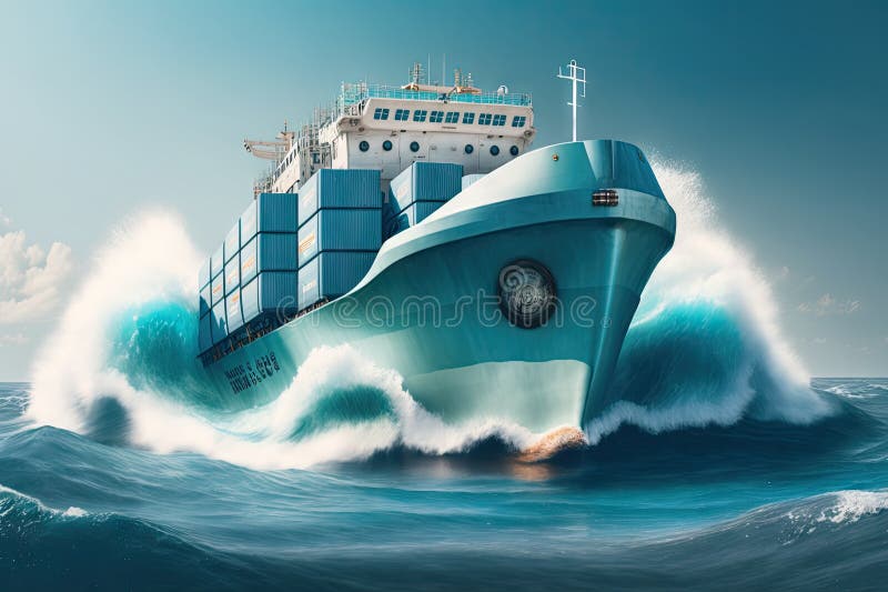 Autonomous Cargo Ship Transporting Goods on Open Sea, with Rolling ...