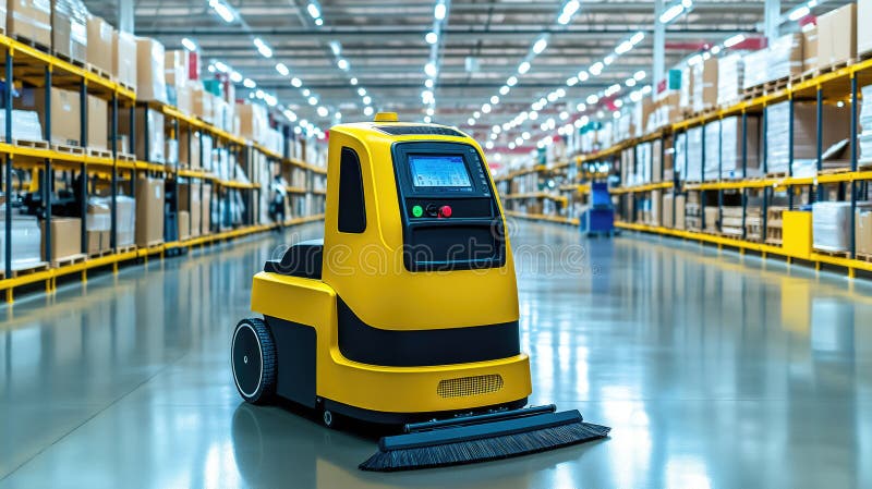 Autonomous Cleaning Robot in a Modern Warehouse Stock Image - Image of ...