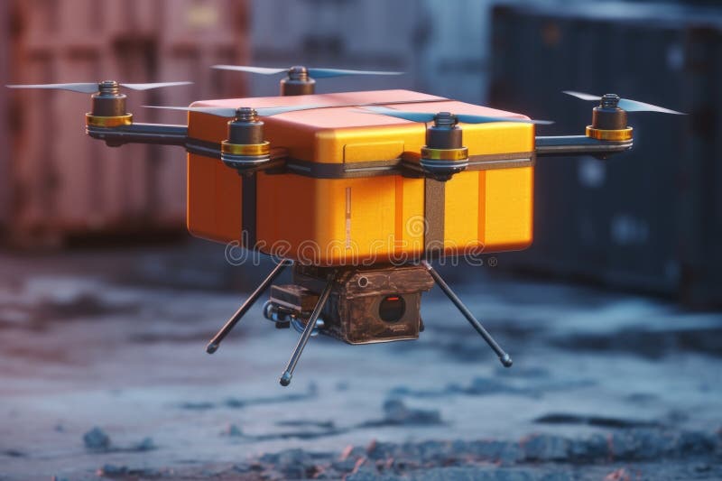Autonomous Delivery Drone Carrying Box Stock Illustration ...