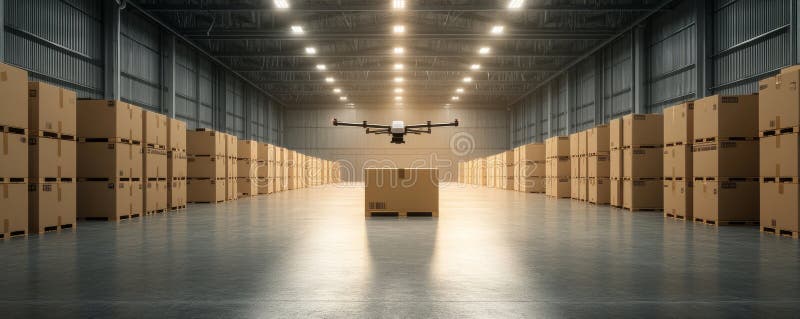 Autonomous Delivery Drone Transporting Cardboard Package Across Robotic ...