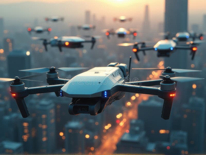 Autonomous Delivery Drones Flying Over Smart City, Ai Stock Illustration - Illustration of smart ...