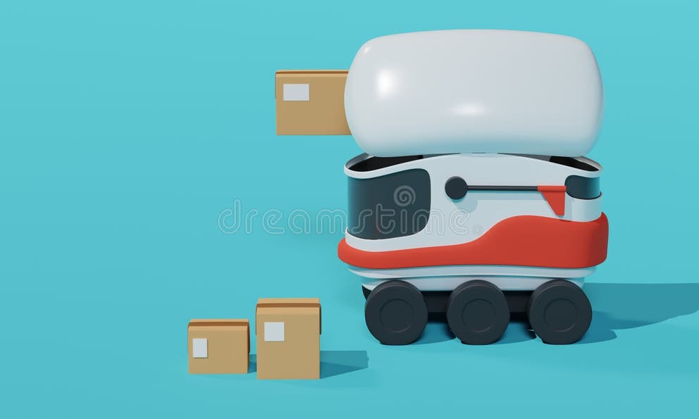 Autonomous Delivery Robot Carrying Boxes. 3d Rendering Stock ...