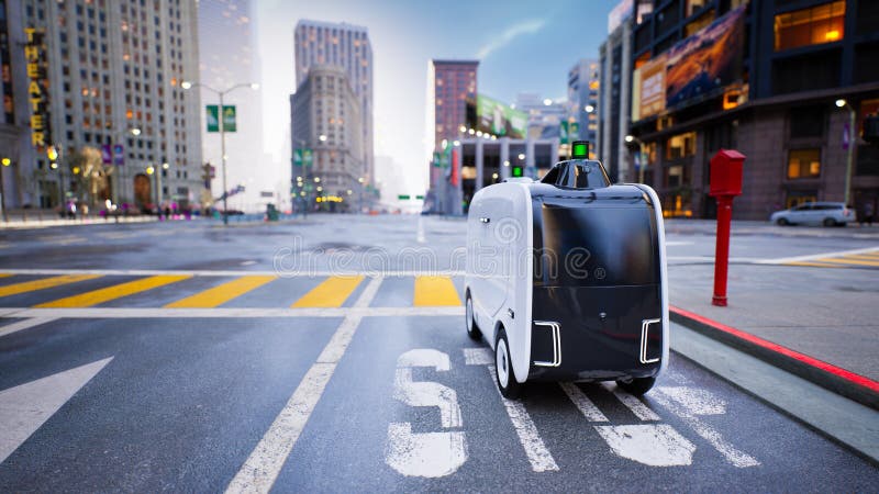 Autonomous Delivery Robot Driverless on Street, Smart Vehicle ...