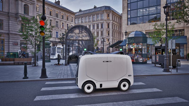 Autonomous Delivery Robot Driverless on Street, Smart Vehicle ...