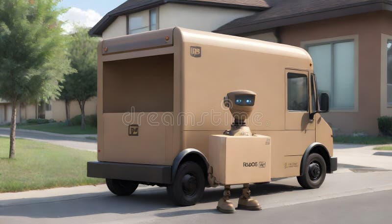Autonomous Delivery Robot Emerging from Van Stock Photo - Image of ...
