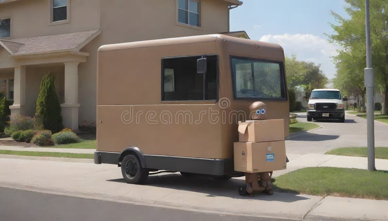 Autonomous Delivery Robot Emerging from Van Stock Photo - Image of ...