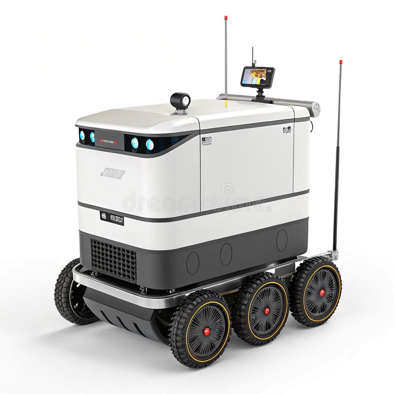 Autonomous Delivery Robot in Estonia, 3D Rendering Isolated on White ...