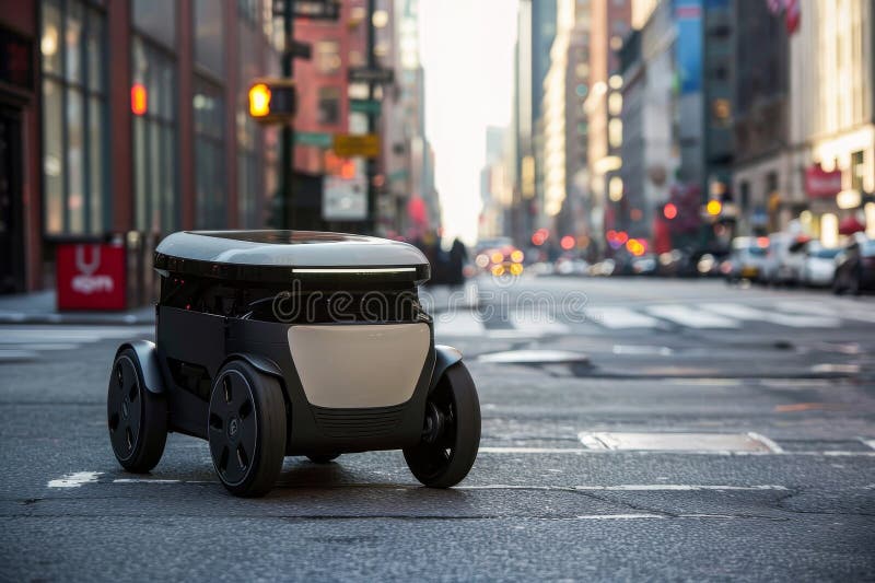 Autonomous Delivery Robot Glides through City Streets. Stock Photo ...