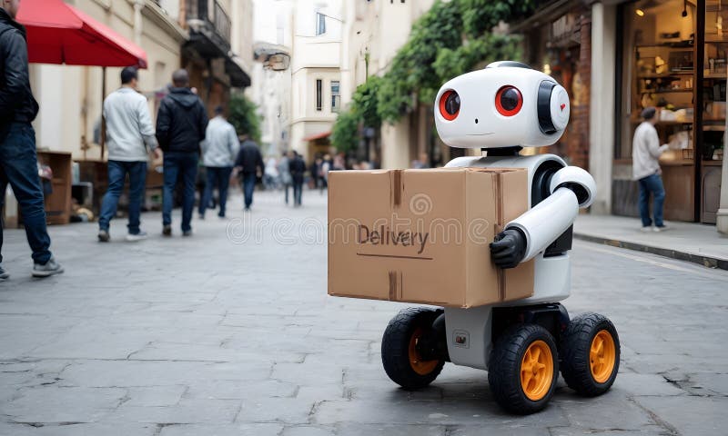Autonomous Delivery Robot with Package Stock Image - Image of package ...