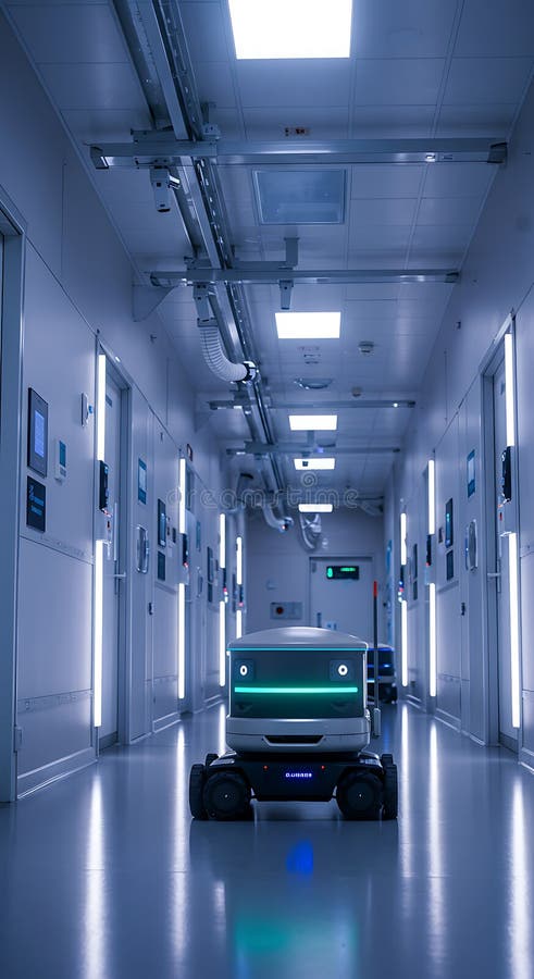 Autonomous Delivery Robot in Modern High-Tech Hallway Stock ...
