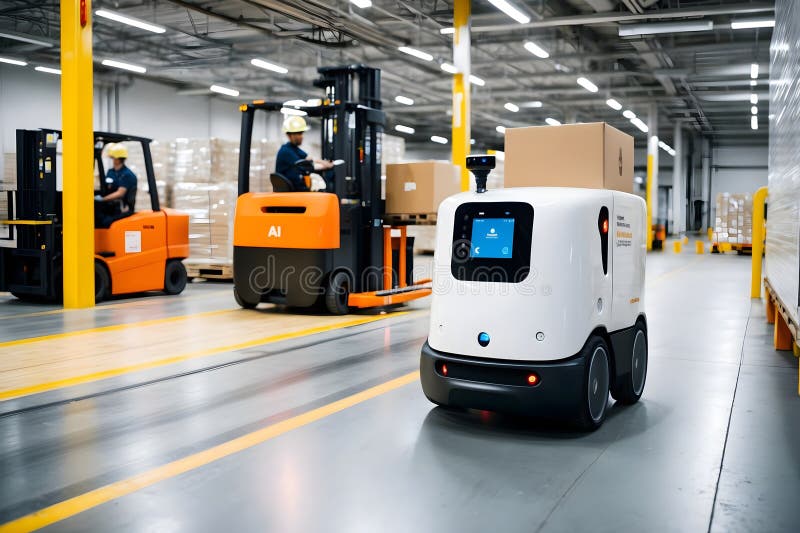 Autonomous Delivery Robot in a Modern Warehouse Stock Illustration ...