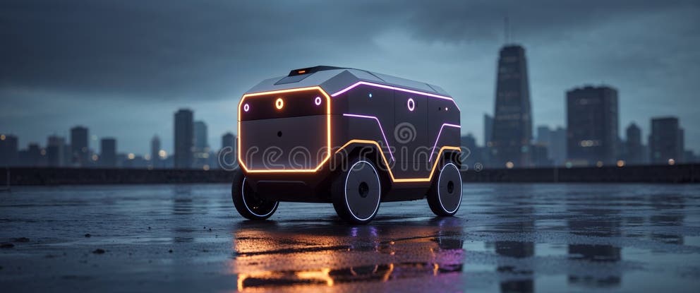 Autonomous Delivery Robot Prototype on Urban Surface with Neon Glow ...