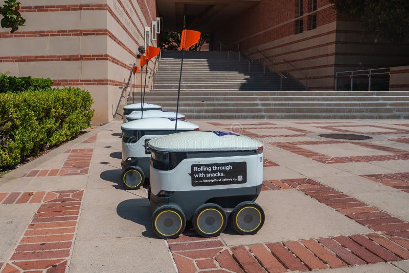 Autonomous Delivery Robots on Brick Walkway at UCLA Campus Editorial ...
