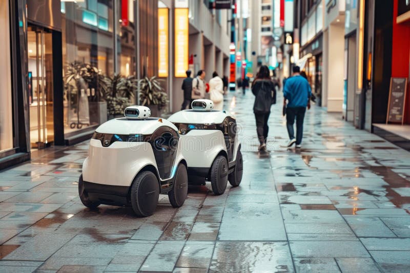 Autonomous Delivery Robots on the City Street Stock Illustration ...